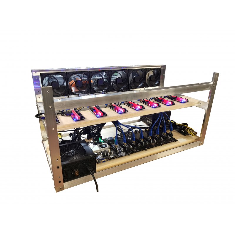 8GPU Mining RIG, 2x750W Bronze,BTC-T37, 4GB Ram,8 Riser, 6 Lüfter, 16 ...